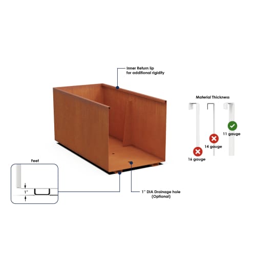 Corten Steel Wide Rectangular Planter - 30" Wide - CADdetails