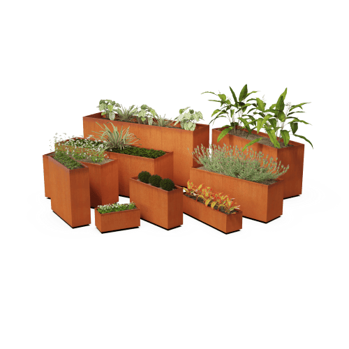 Corten Steel Wide Rectangular Planter - 30" Wide - CADdetails